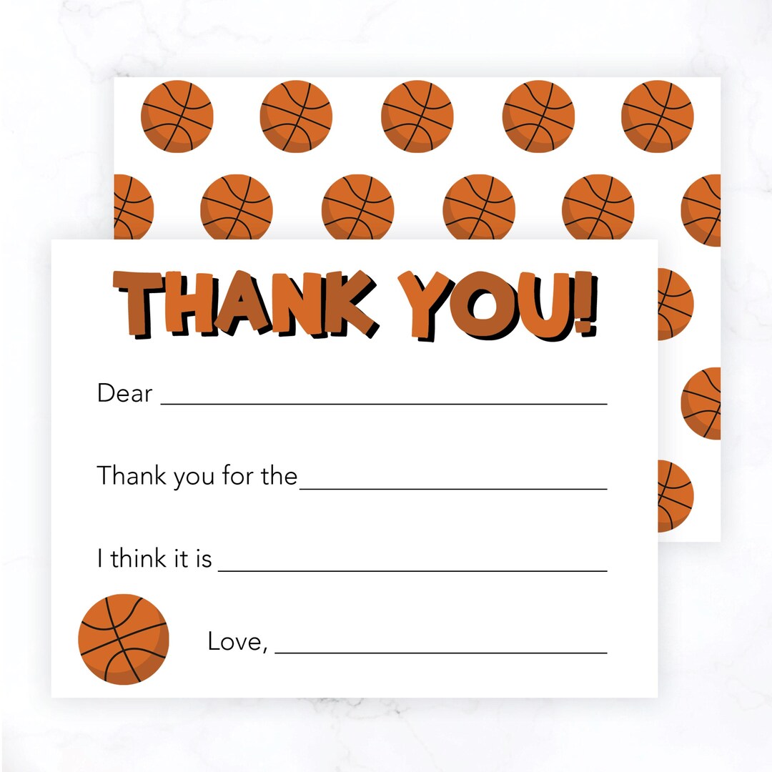 Kids Fill in the Blank Thank You Cards | Basketball Thank You Notes ...
