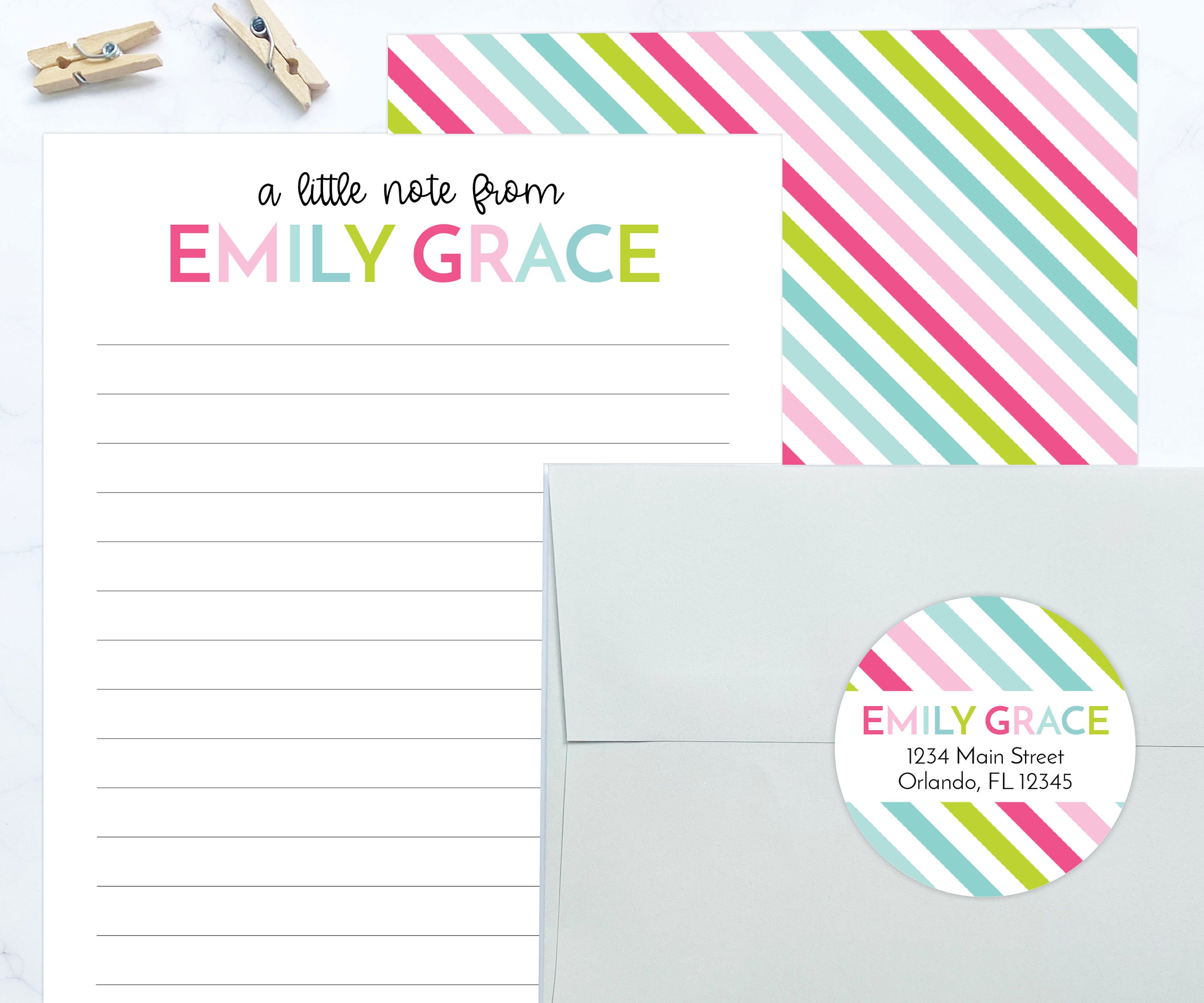 Kids Letter Writing Set Girls Lined Stationery Paper Rainbow | Etsy