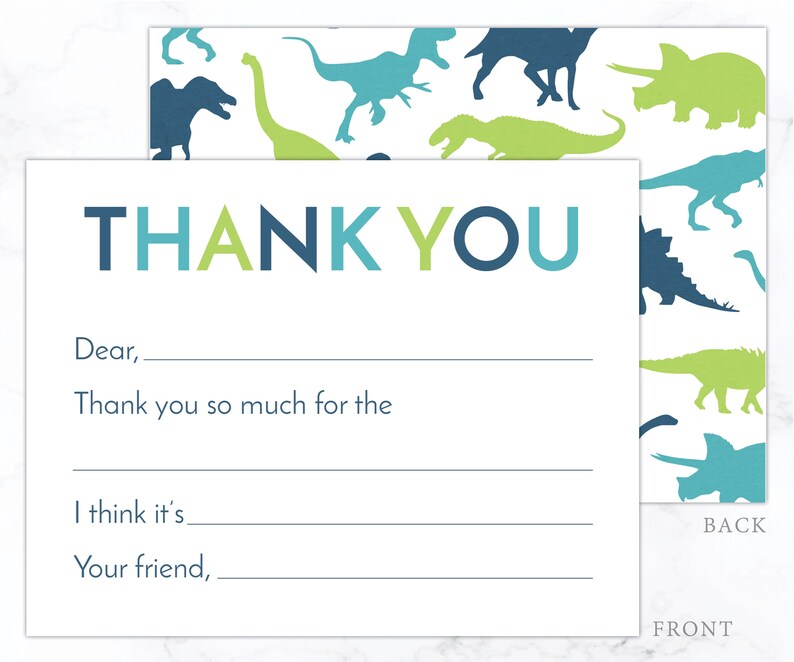Dinosaur Fill in the Blank Thank You Card Kids Birthday Fill - Etsy