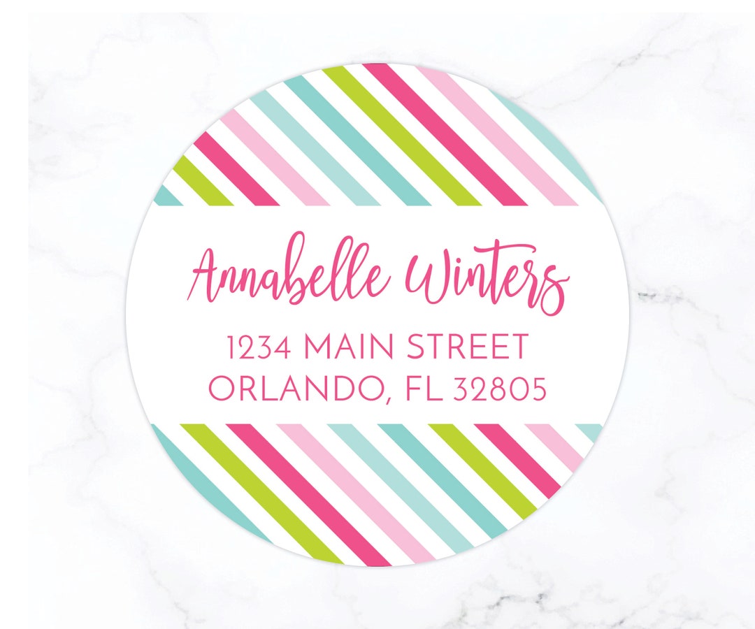 Striped Return Address Labels | Personalized Round Return Address Label ...