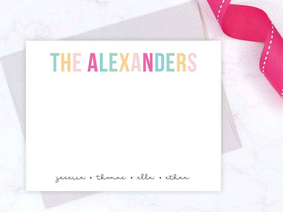 Colorful Family Stationery Family Stationary Family Flat Note Cards ...