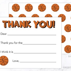 Kids Fill in the Blank Thank You Cards | Basketball Thank You Notes ...