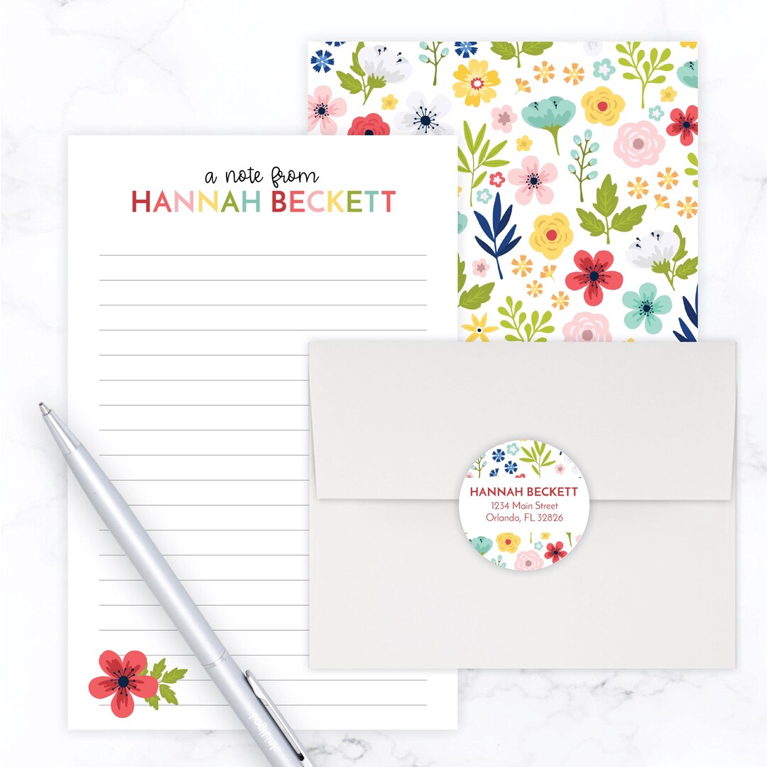 Kids Letter Writing Set | Girls Lined Stationery Paper Floral Print ...