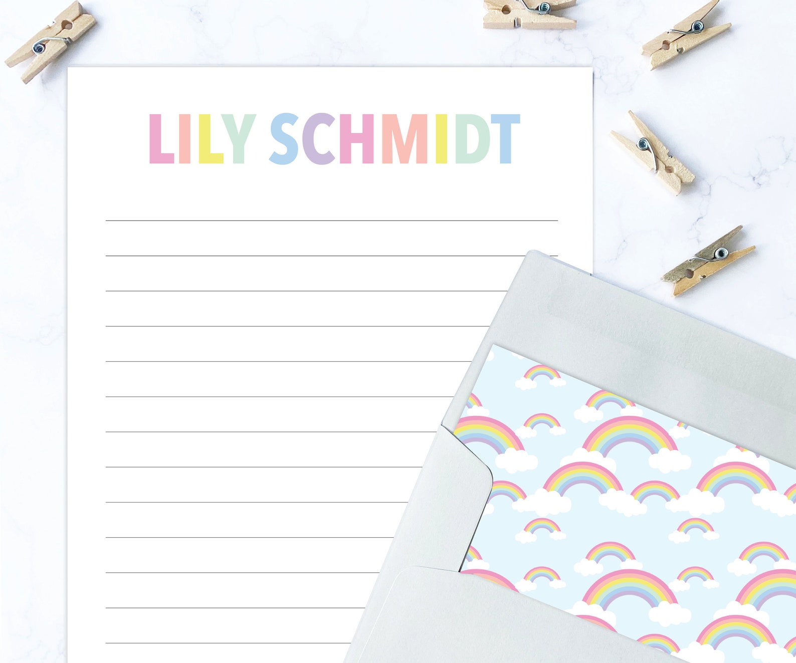 Kids Letter Writing Set Girls Stationery Paper Rainbow - Etsy