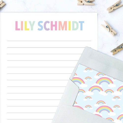 Kids Letter Writing Set Girls Stationery Paper Rainbow - Etsy