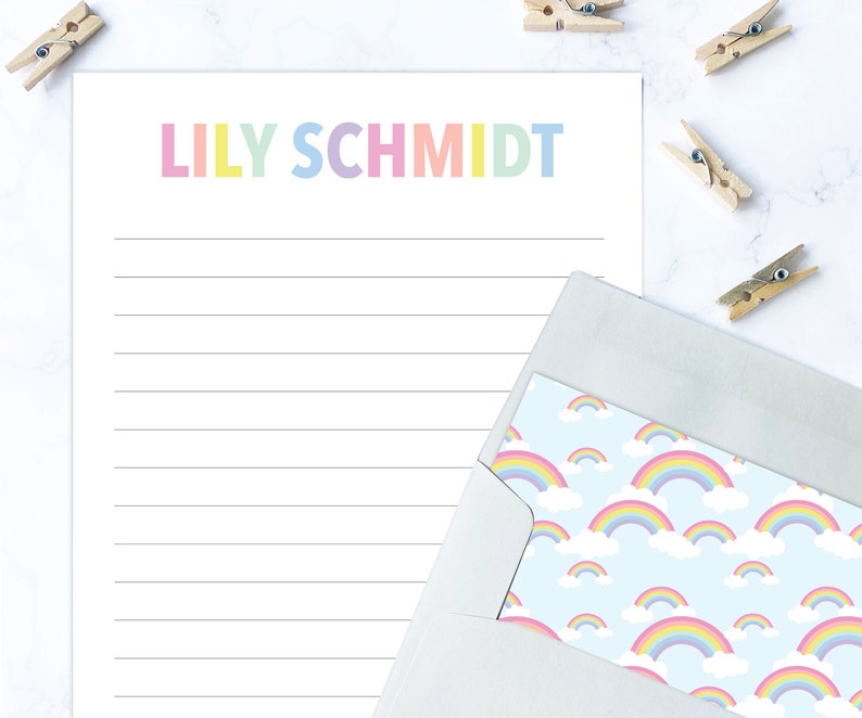 Kids Letter Writing Set Girls Stationery Paper Rainbow | Etsy