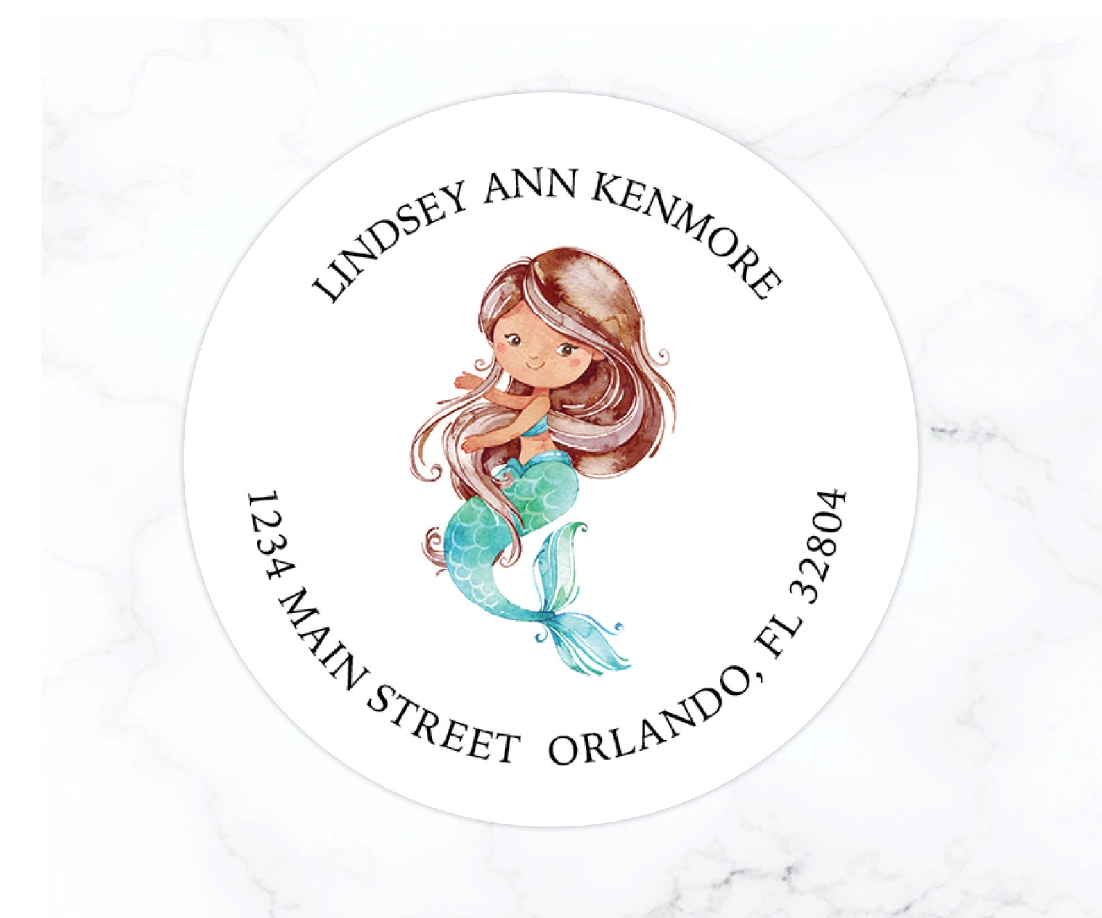 Mermaid Return Address Label Mermaid Personalized Round - Etsy