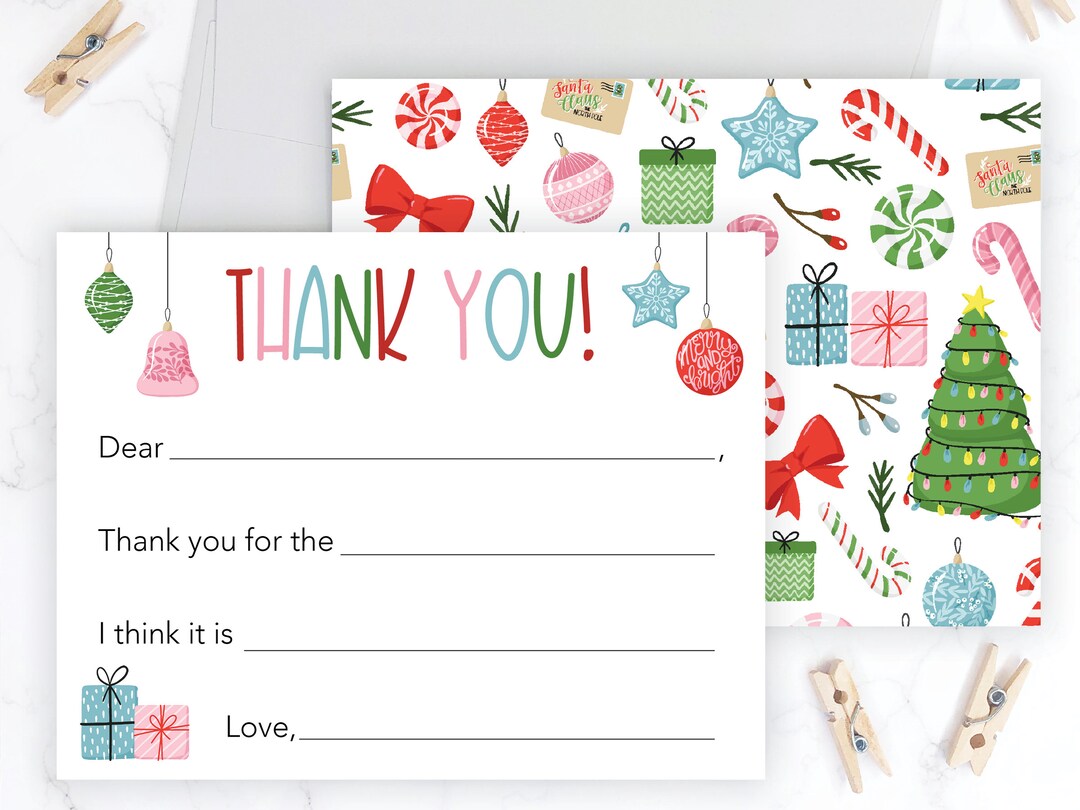 Kids Christmas Thank You Cards | Kids Fill in the Blank Thank You Notes ...