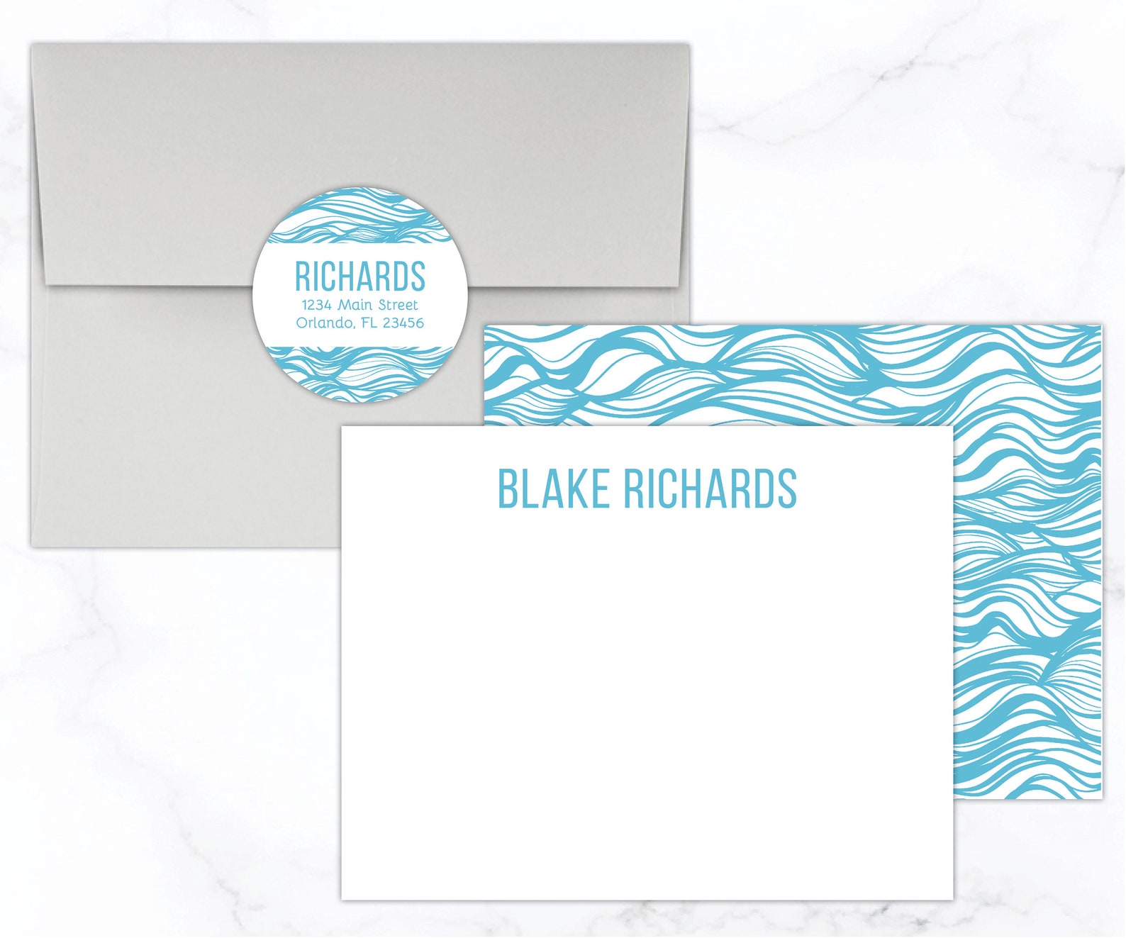 Wave Stationery Set Double Sided Wave Stationary Beachy - Etsy