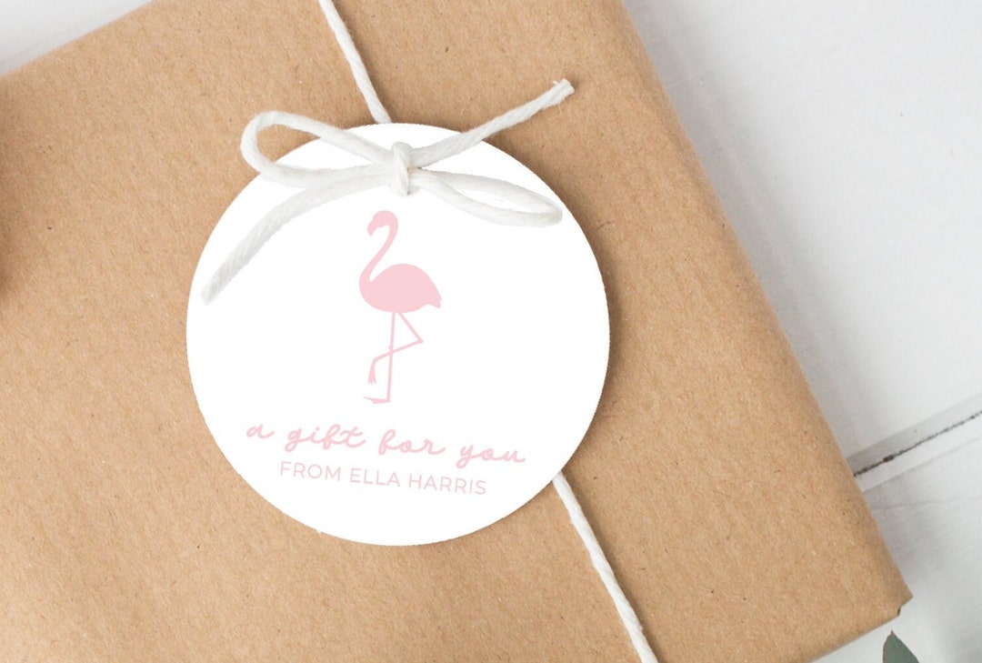 Personalized Flamingo Gift Tag | Round Pink Flamingo Gift Tag for Girls ...