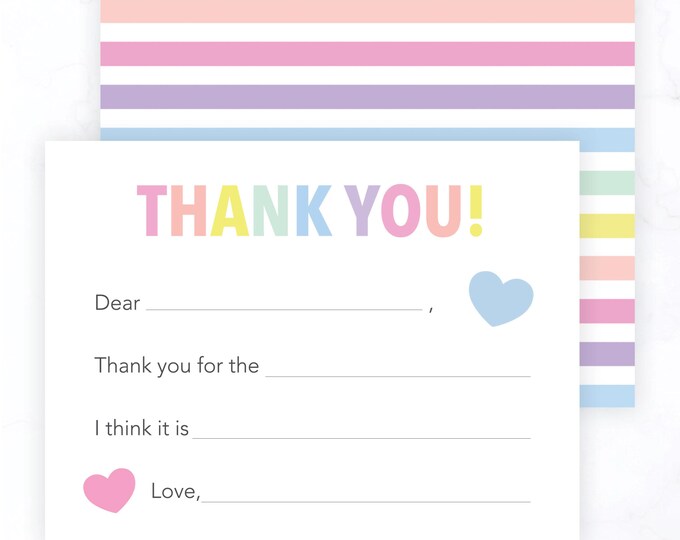 Childrens Thank You Card, Kids Fill in Blank Card, Kids Gratitude Card ...