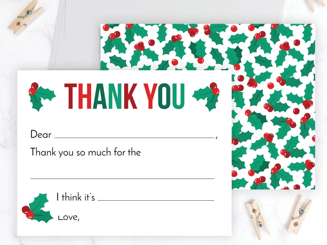 Kids Christmas Thank You Cards | Kids Fill in the Blank Thank You Notes ...