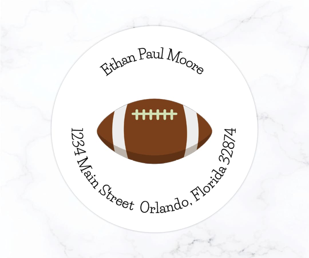 Football Return Address Labels | Personalized Round Football Address ...