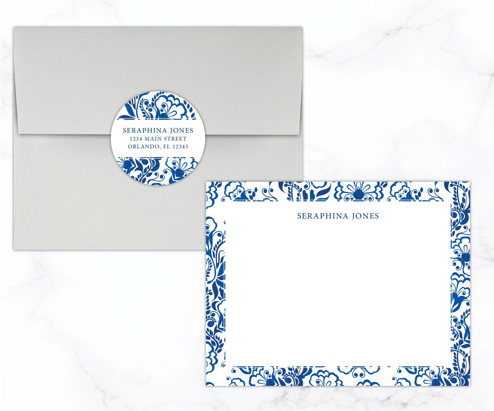 Blue and White Floral Stationery Set Personalized - Etsy