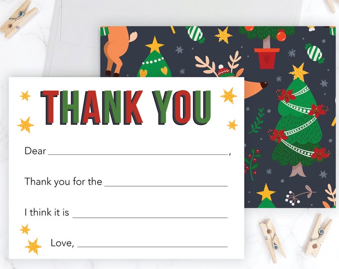 Kids Christmas Thank You Cards Kids Fill in the Blank Thank You Notes ...