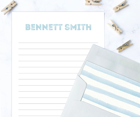 Kids Letter Writing Set Blue Watercolor Striped Writing - Etsy