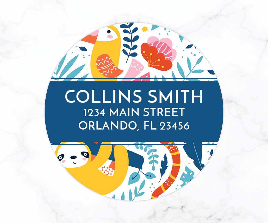 Kids Round Return Address Labels | Personalized Jungle Animals Address ...