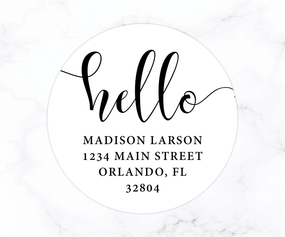 Round Return Address Labels | Hello Personalized Round Address Label ...
