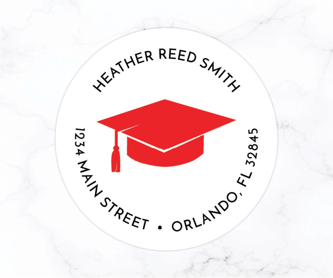 Graduation Return Address Labels | Graduation Cap Class of 2021 Round ...
