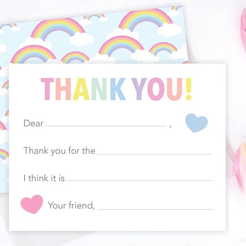Unicorn Fill in Thank You Cards for Kids Girls Birthday Fill | Etsy