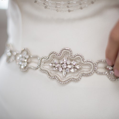 MERCER SILVER Wedding Belt Bridal Sash Art Deco Geo Crystal - Etsy