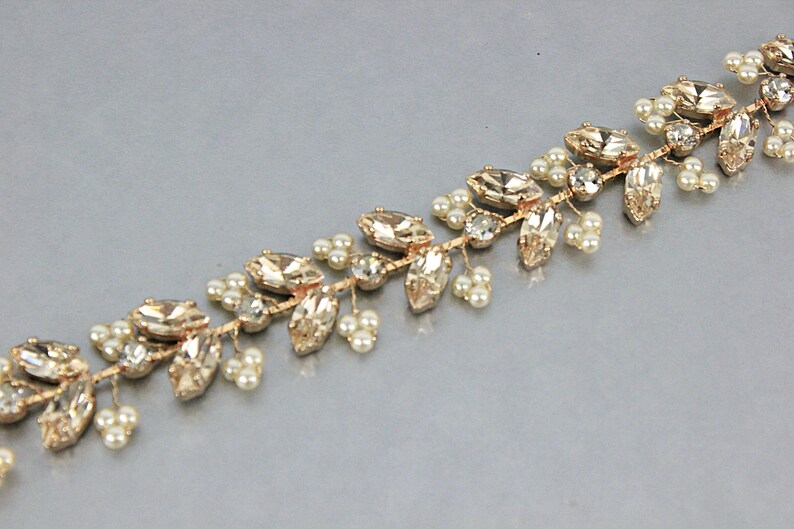 ANIA SASH- GOLD, Swarosvki Crystal & Pearl Vine Wire Wrapped Wedding ...