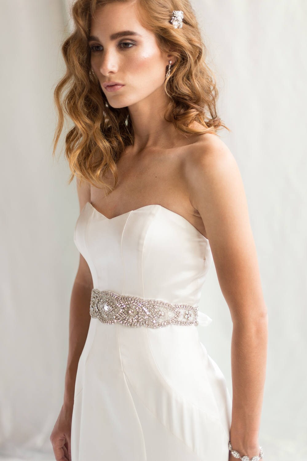 MEGAN SILVER Wedding Belt Bridal Sash, Art Deco Crystal Beaded Wide ...