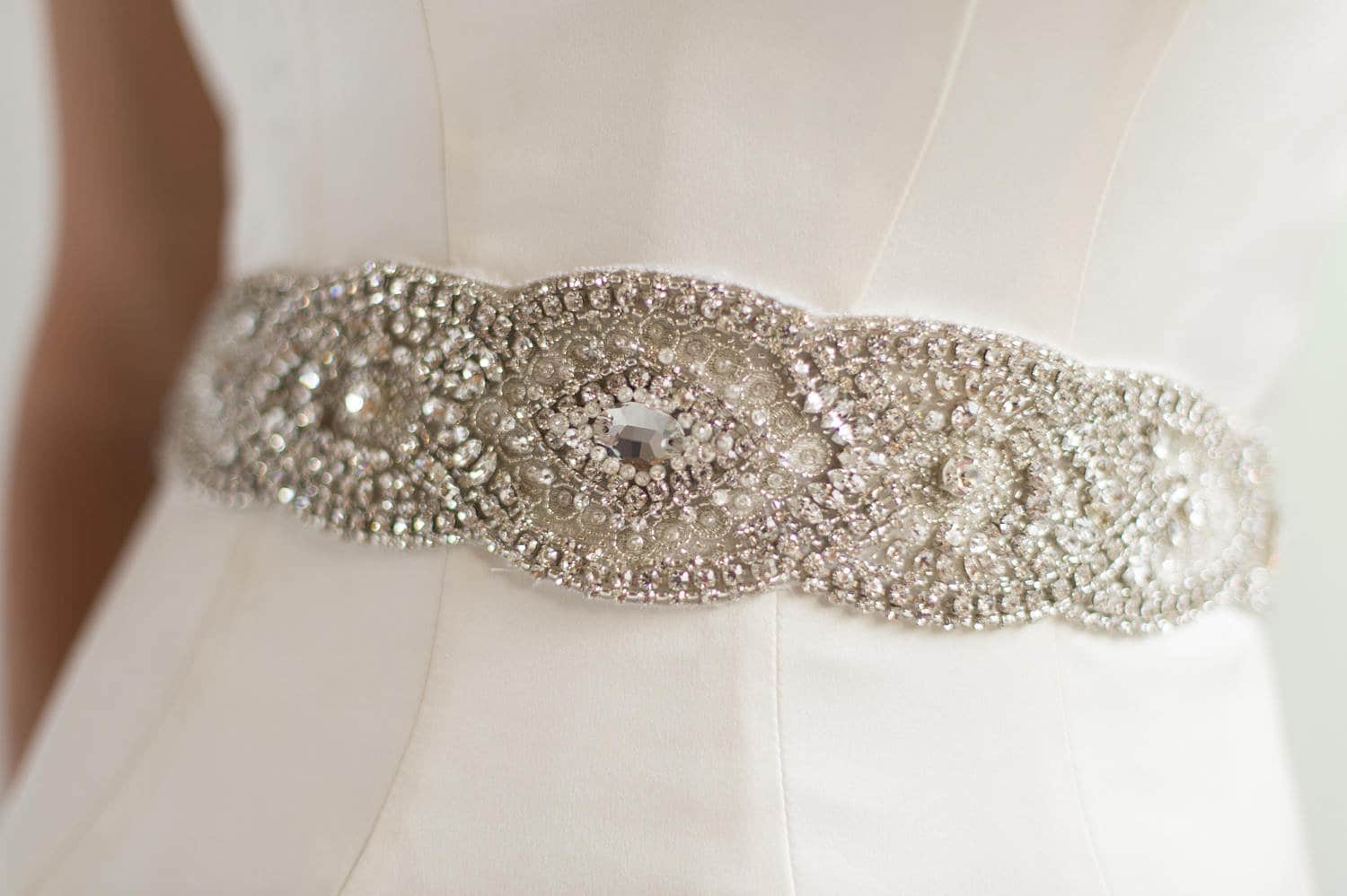 MEGAN SILVER Wedding Belt Bridal Sash, Art Deco Crystal Beaded Wide ...