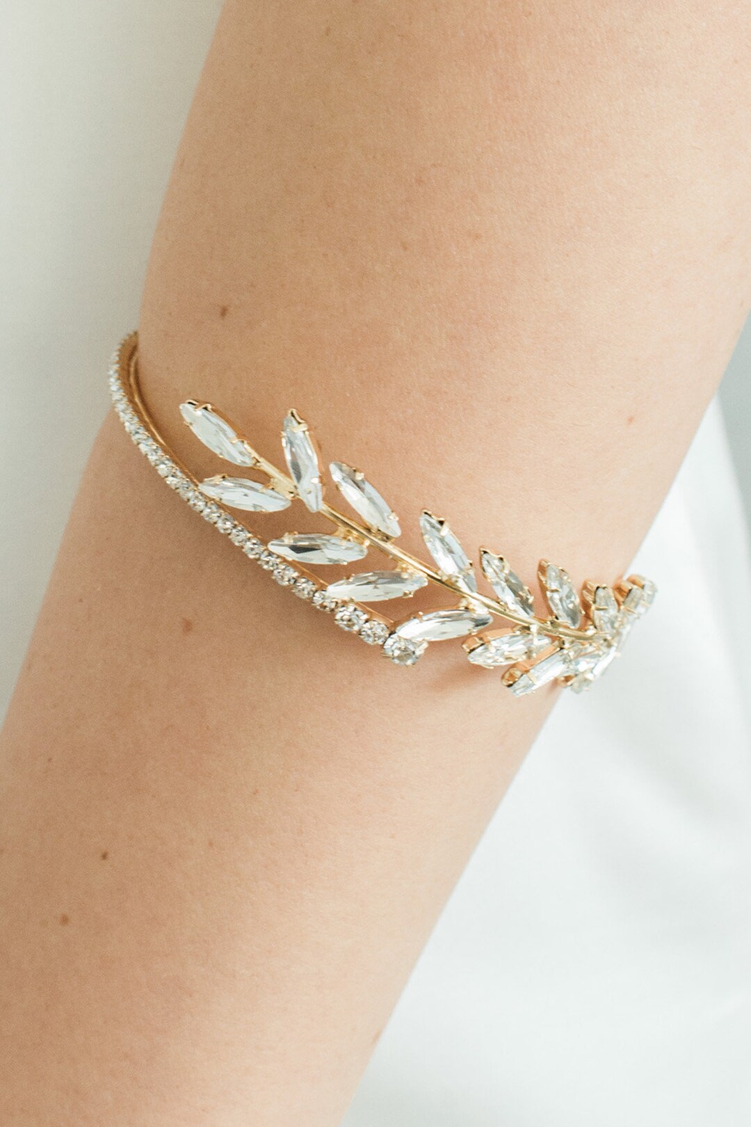 Bridal Arm Cuff Crystal Art Deco Bracelet Rhinestone Vine Bangle Silver ...