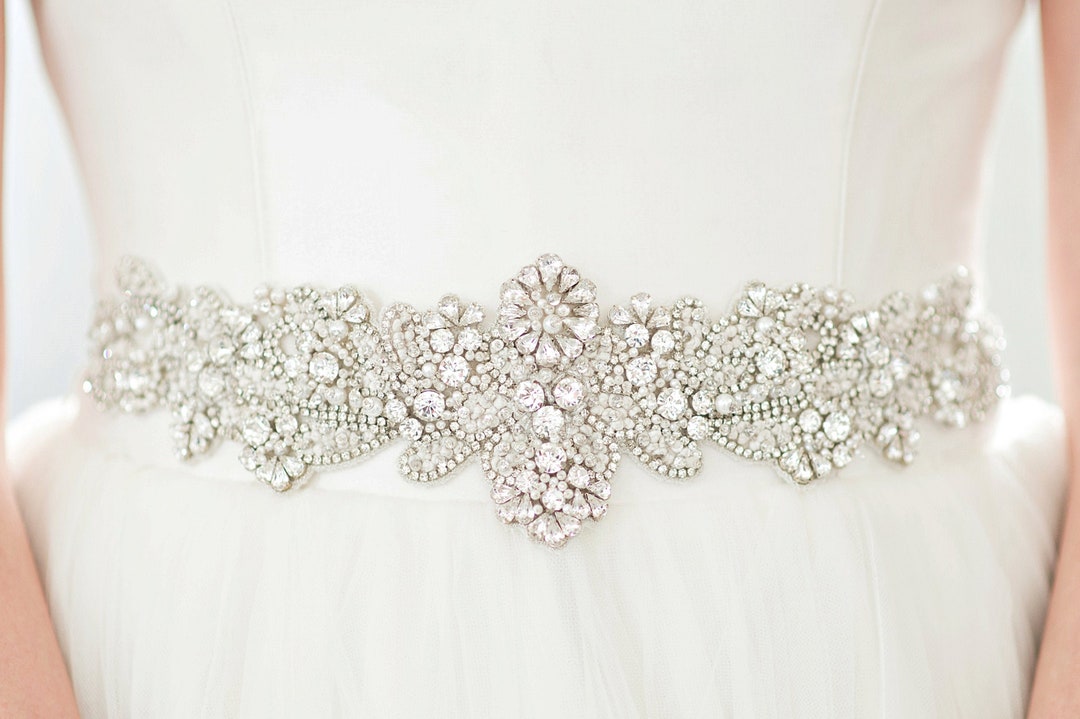 Crochet Bridal Belt Floral Wedding Belt Pearl Beaded Wedding Dress Sash ...