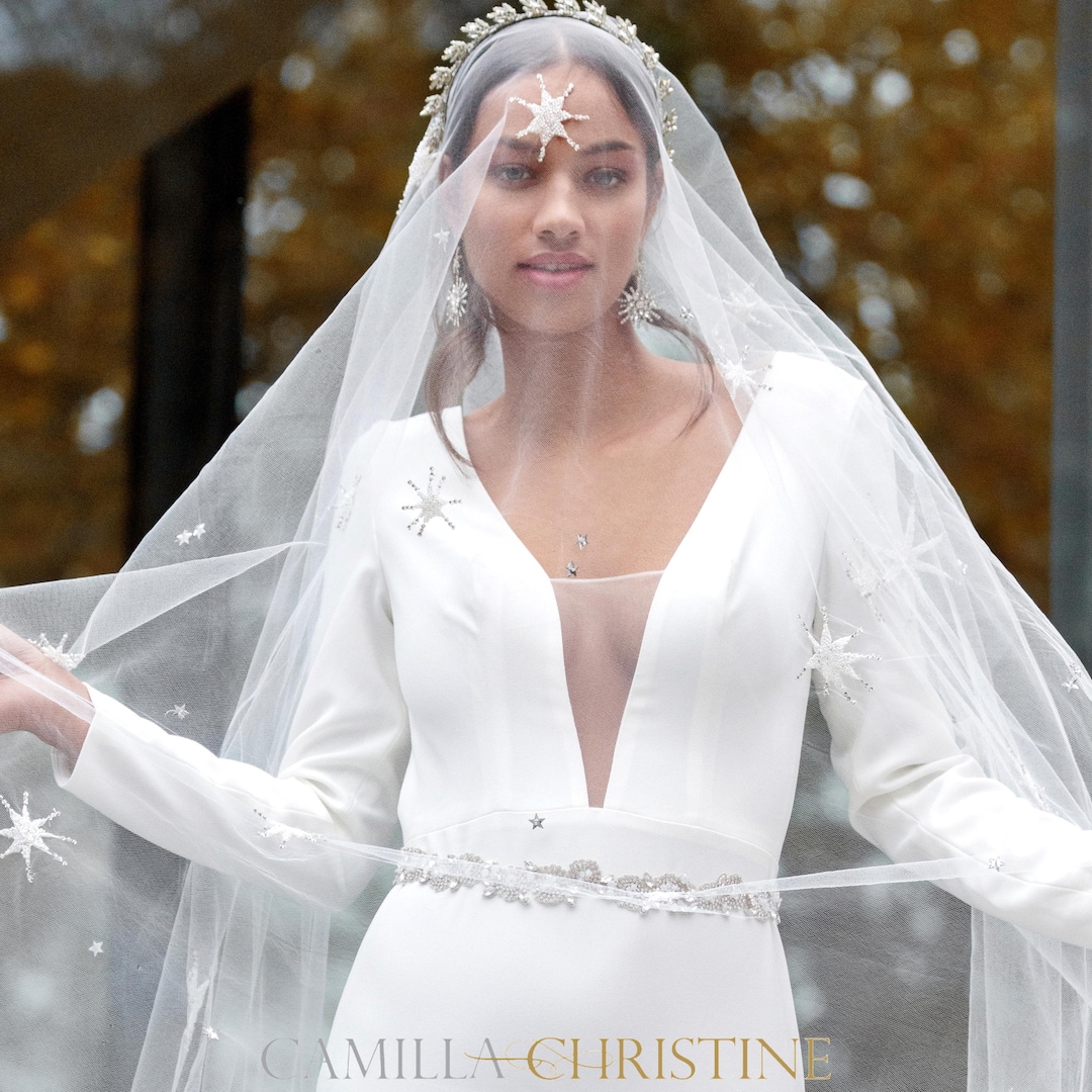 Star Beaded Wedding Veil Celestial Embroidered Circle Veil Long Starry ...