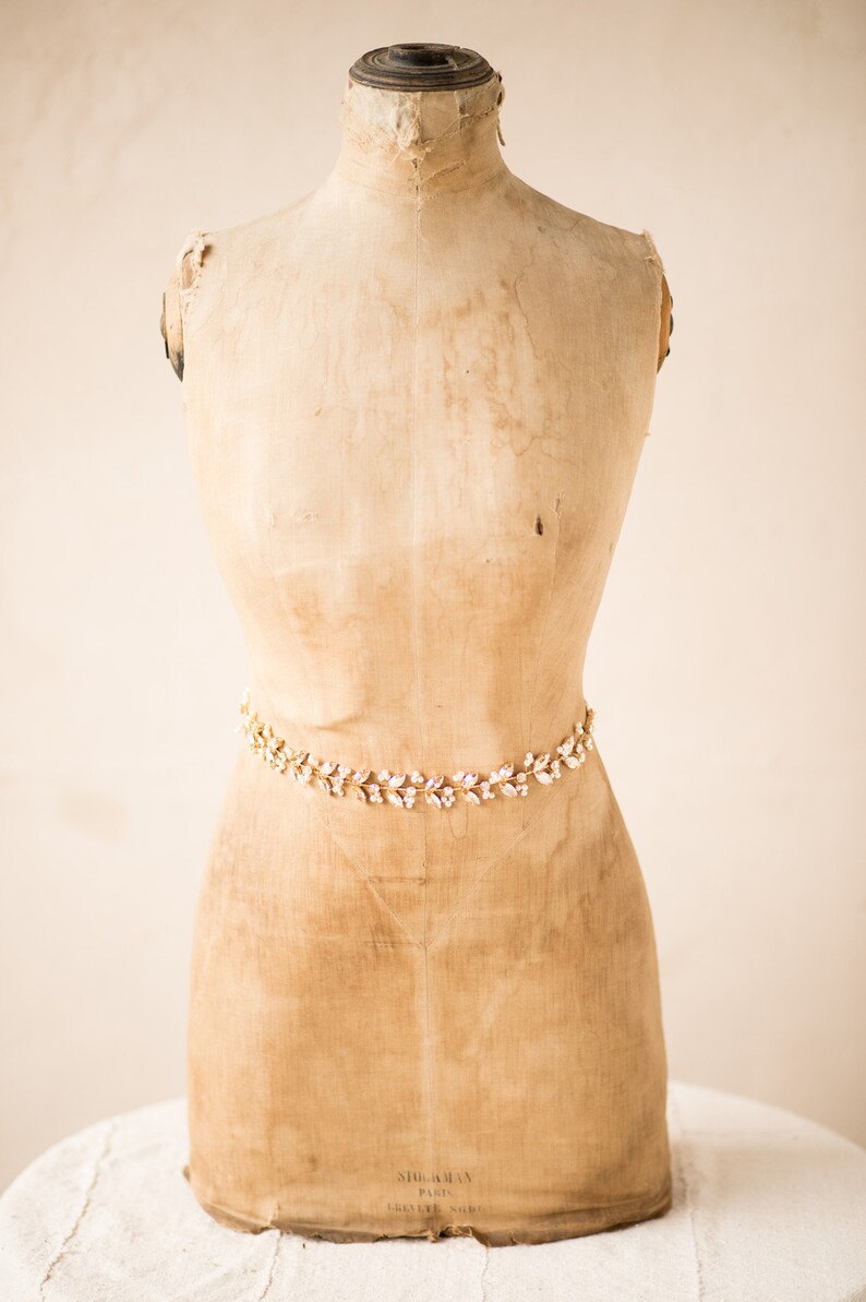 ANIA SASH- GOLD, Swarosvki Crystal & Pearl Vine Wire Wrapped Wedding ...