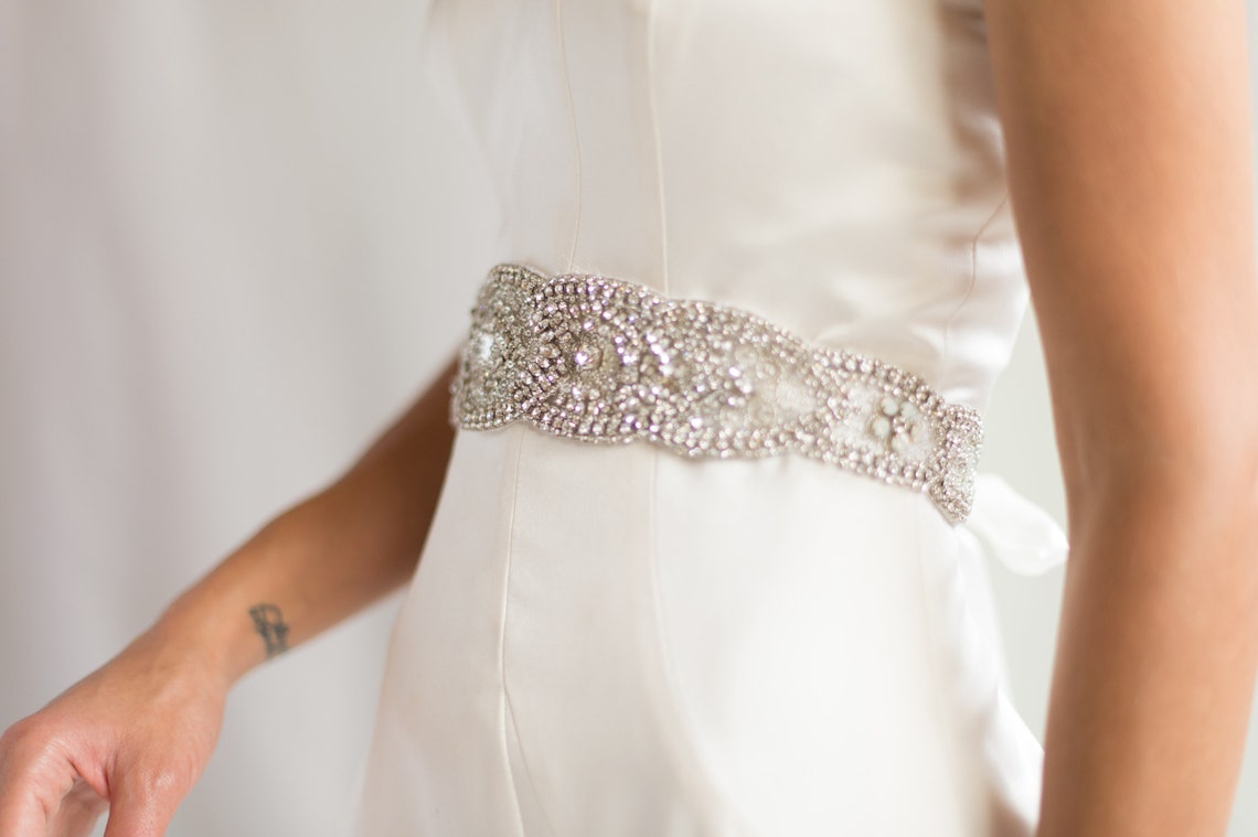 MEGAN SILVER Wedding Belt Bridal Sash Art Deco Crystal Beaded | Etsy