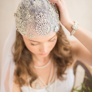 Juliet Cap Wedding Veil Beaded Bridal Veil Art Deco Headpiece Crystal ...
