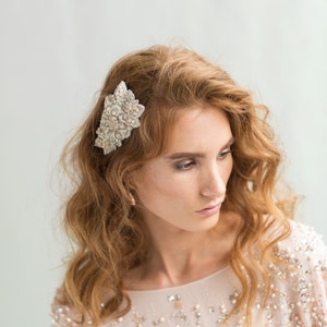 EVANGELINE Hair Comb Blush, Bridal Crystal Rose & Leaf Beaded Applique ...