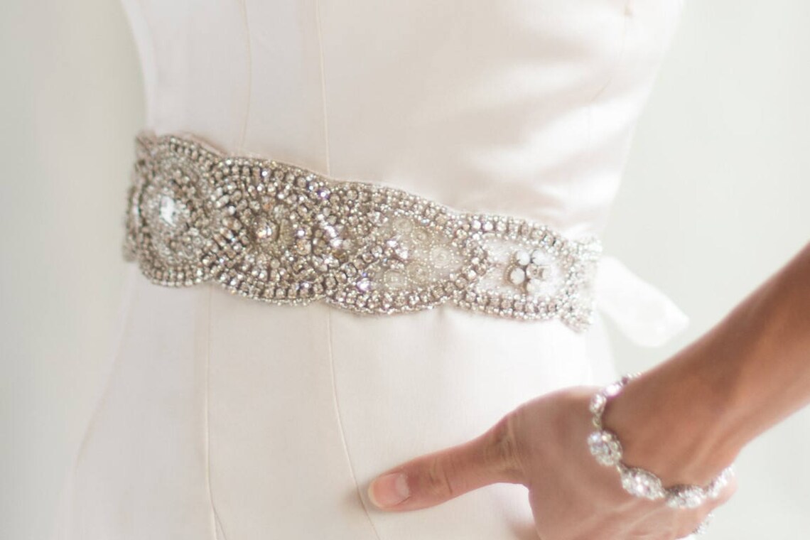 MEGAN SILVER Wedding Belt Bridal Sash Art Deco Crystal Beaded | Etsy