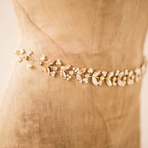 ANIA SASH- GOLD, Swarosvki Crystal & Pearl Vine Wire Wrapped Wedding ...