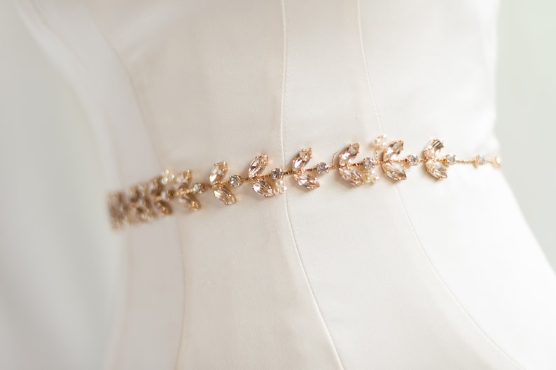 ANIA SASH- GOLD, Swarosvki Crystal & Pearl Vine Wire Wrapped Wedding ...