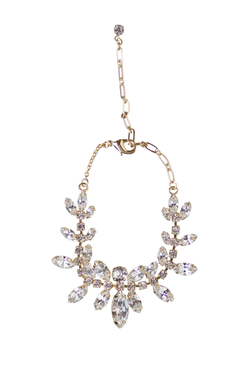 IRIDESSA BRACELET- GOLD, Bridal Dainty Crystal Leaf & Vine Delicate ...