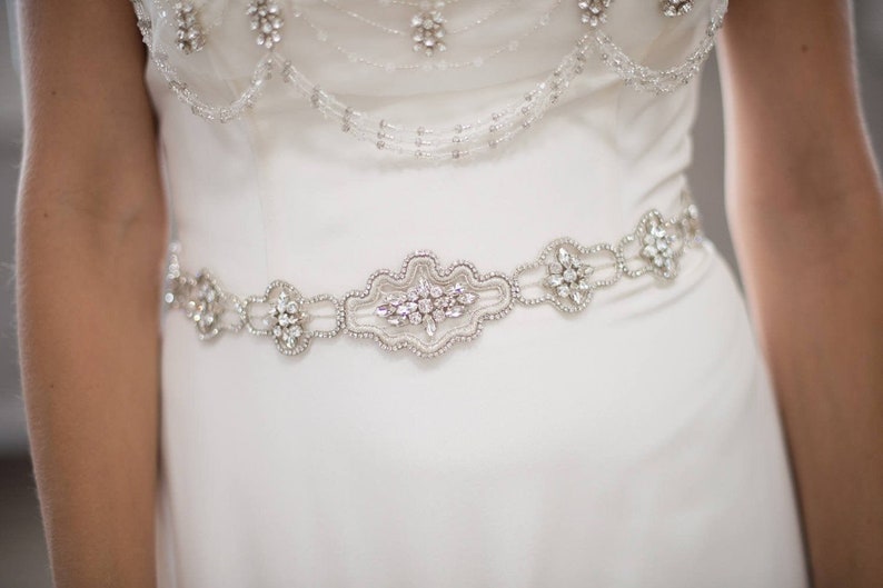 MERCER SILVER Wedding Belt Bridal Sash Art Deco Geo Crystal - Etsy