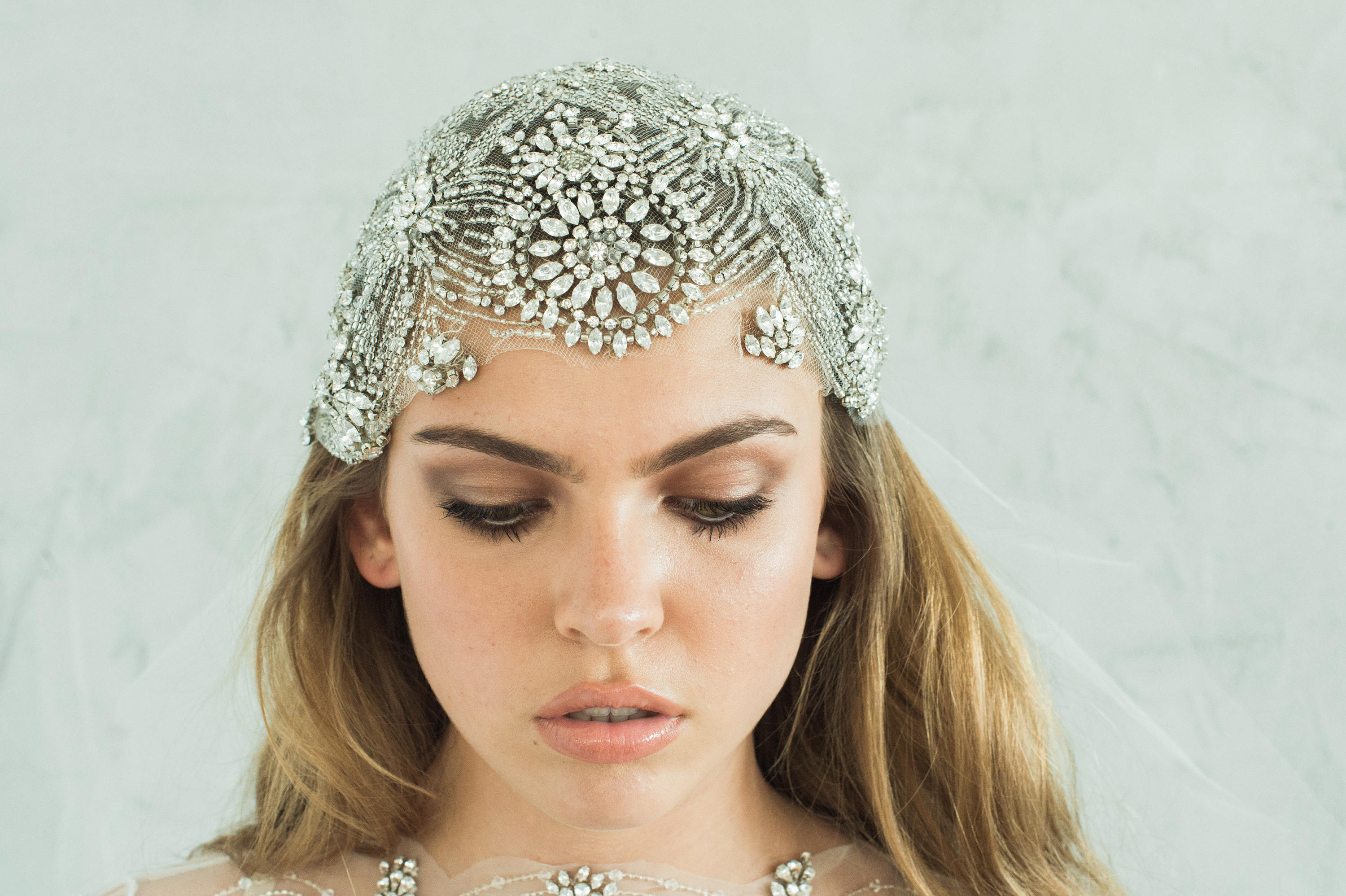 Juliet Cap Wedding Veil Beaded Bridal Veil Art Deco Headpiece Crystal ...