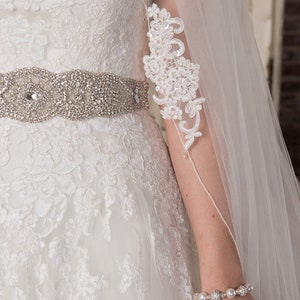 MEGAN SILVER Wedding Belt Bridal Sash, Art Deco Crystal Beaded Wide ...