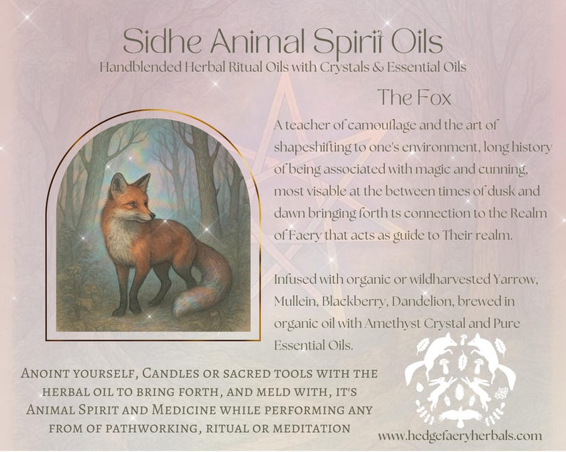 The Fox Sidhe Animal Spirit Oil With Amethyst Gemstone, Ritual ...