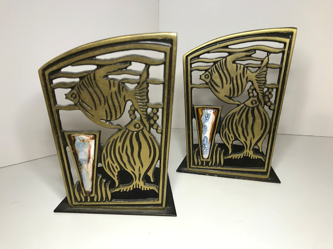 Vintage Fish Metal Bookends With Stone Made in Israel - Etsy