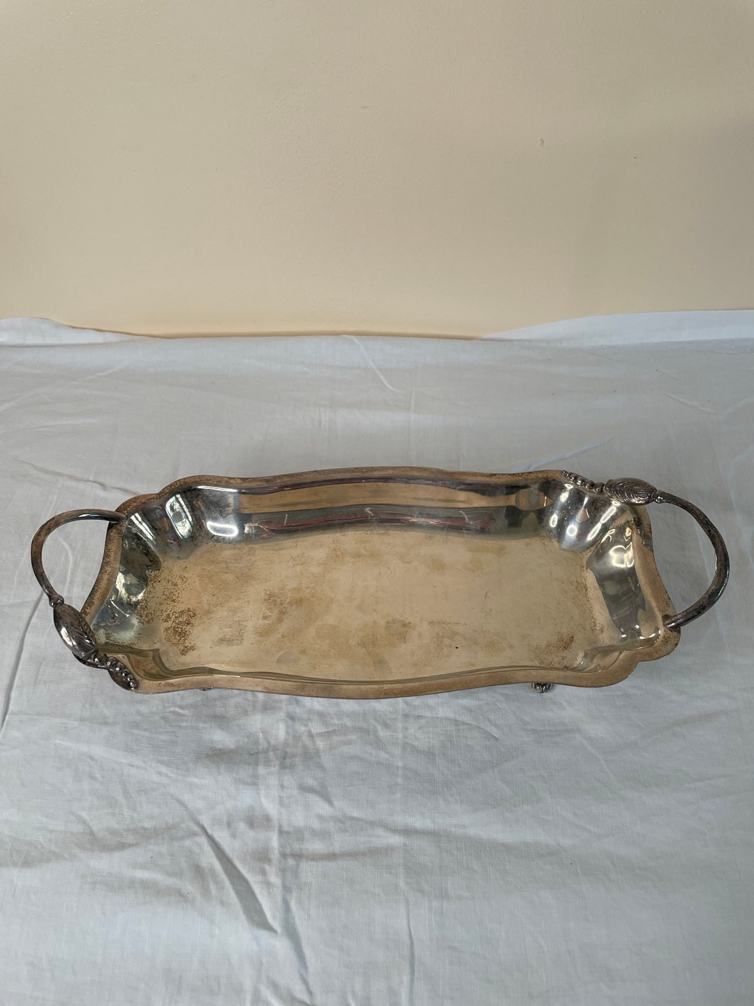Silver on Copper Tray With Handles and Feet - Etsy