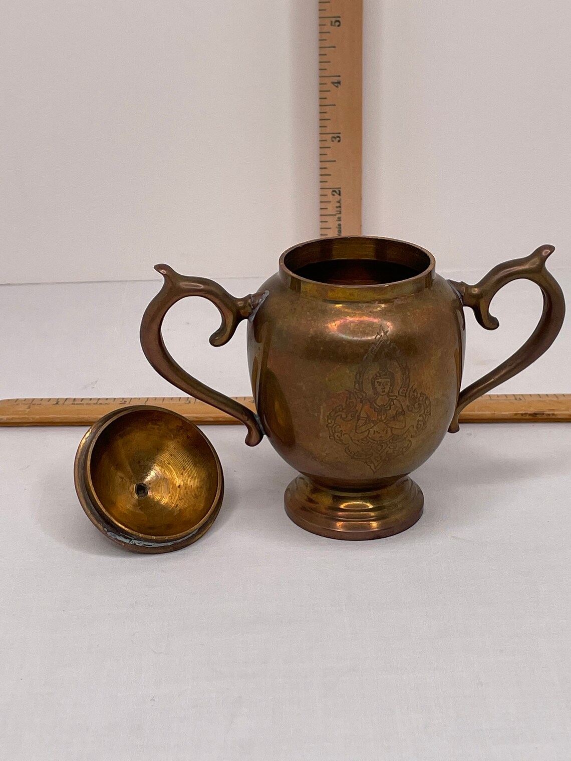 Vintage Asian Brass Pot With Lid and Handles - Etsy