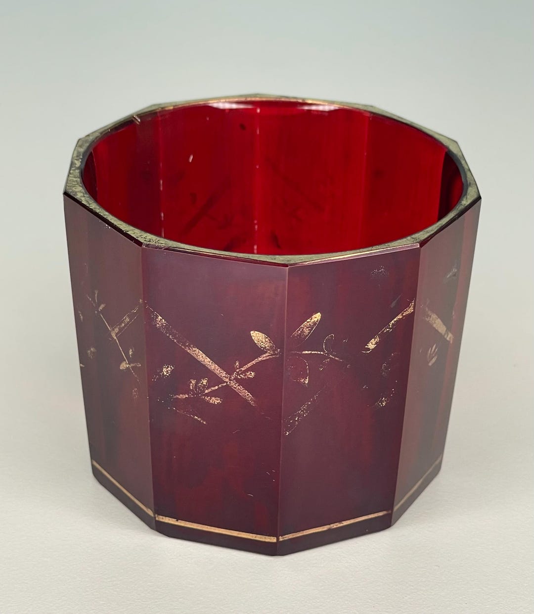 Ruby Red With Gold Gild Candle Holder - Etsy