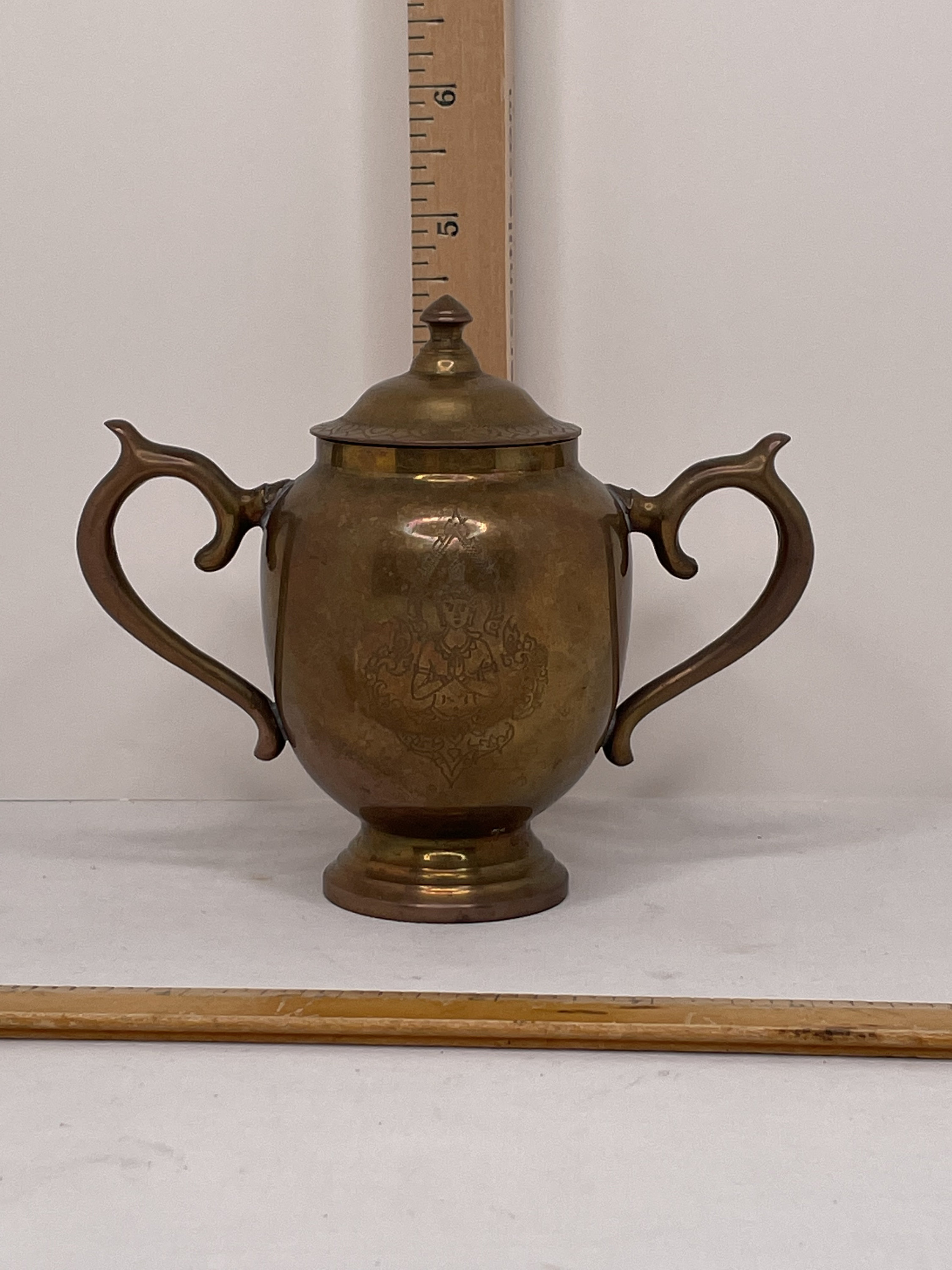 Vintage Asian Brass Pot With Lid and Handles - Etsy