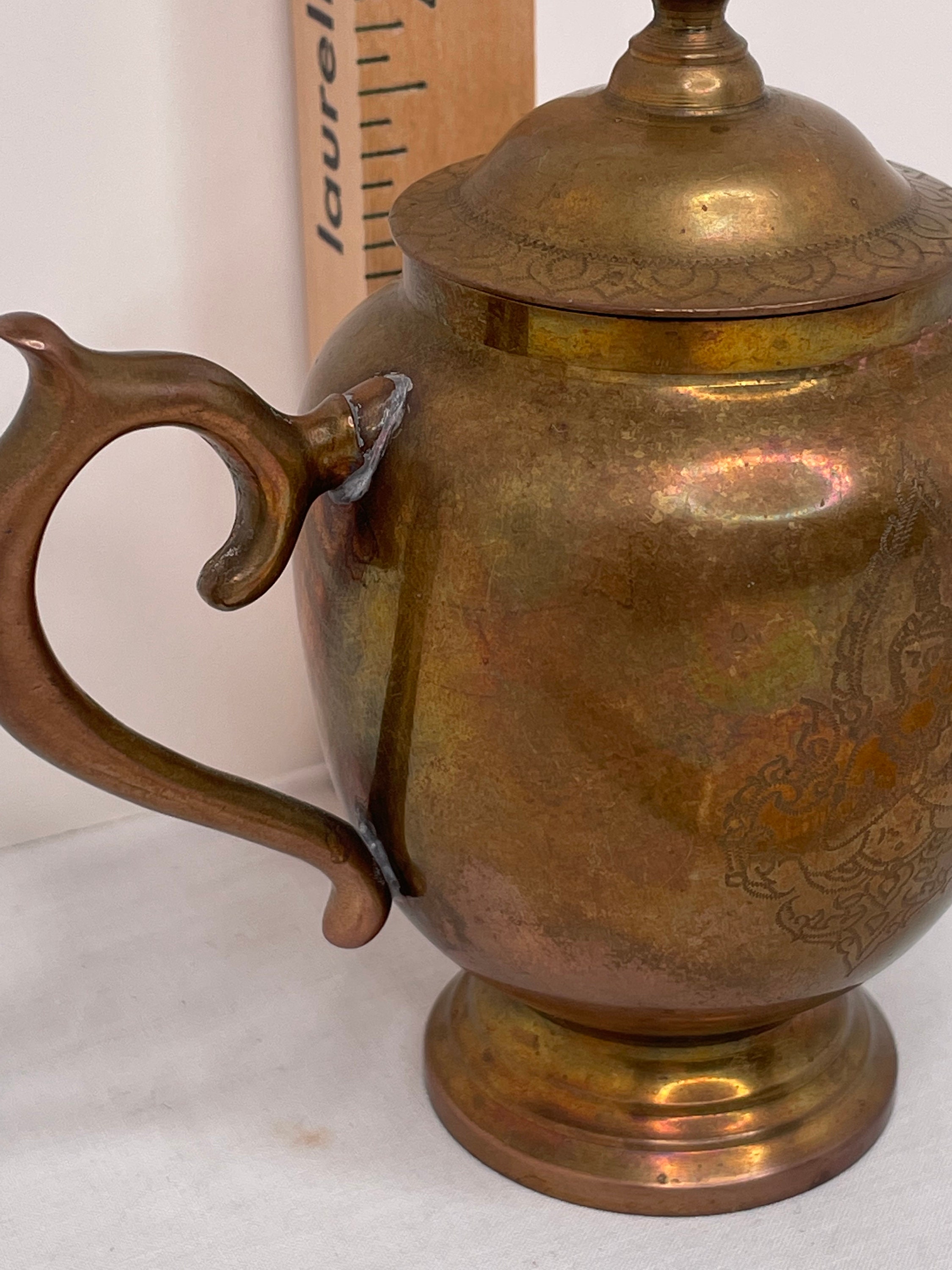 Vintage Asian Brass Pot With Lid and Handles - Etsy