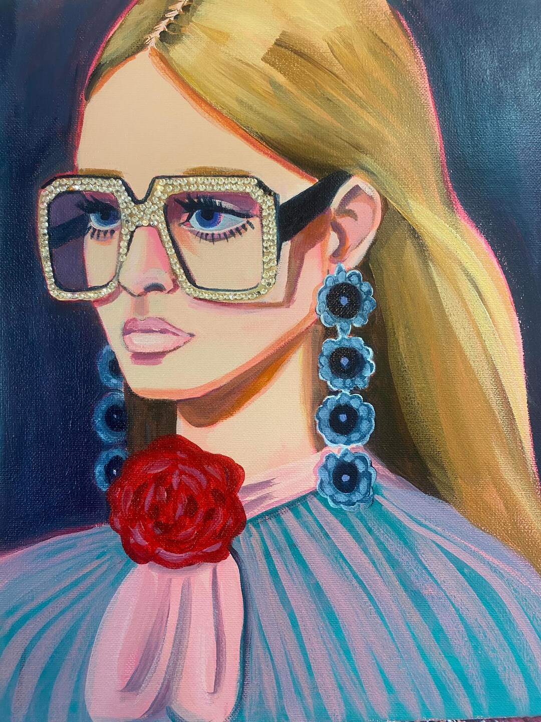 Original Portrait Painting of a Runway Model Wearing Oversized ...